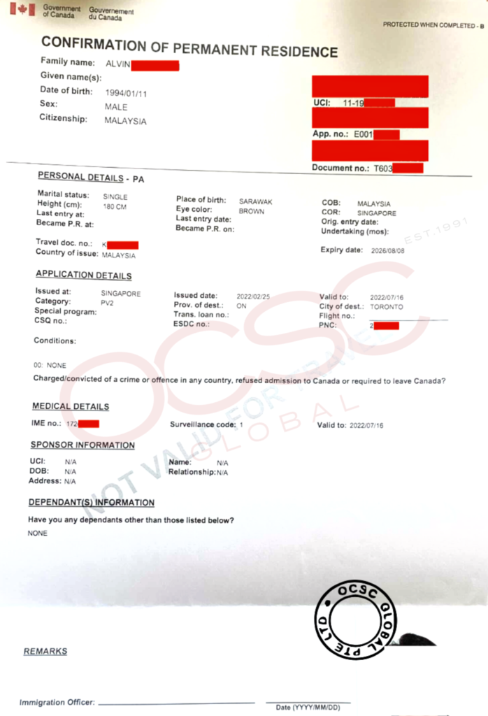 Approval for Canada Permanent Residence Visa | OCSC Global
