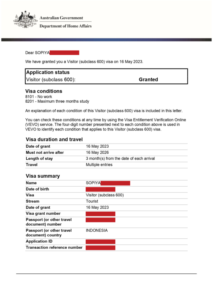Australia Subclass 600 Visitor Visa for Domestic Helper | Sopiya | OCSC ...