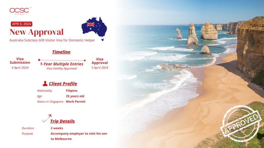 Australia Subclass 600 Visitor Visa for Domestic Helper | Arline | OCSC ...