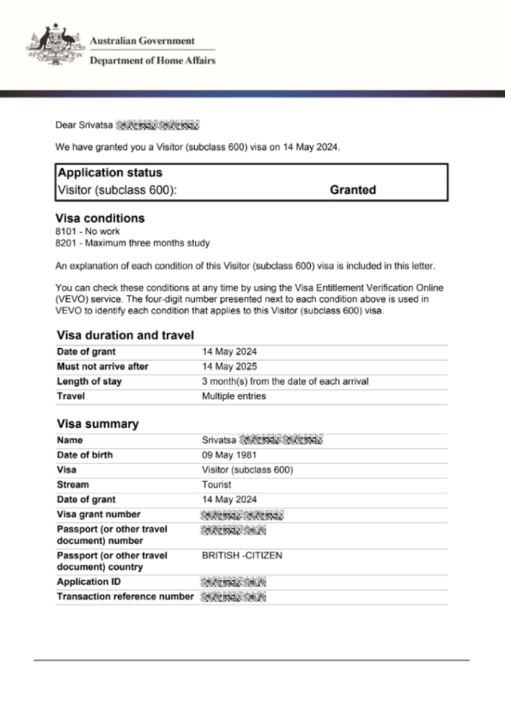 Australia Subclass 600 Visitor Visa | Srivatsa | OCSC Global A ...
