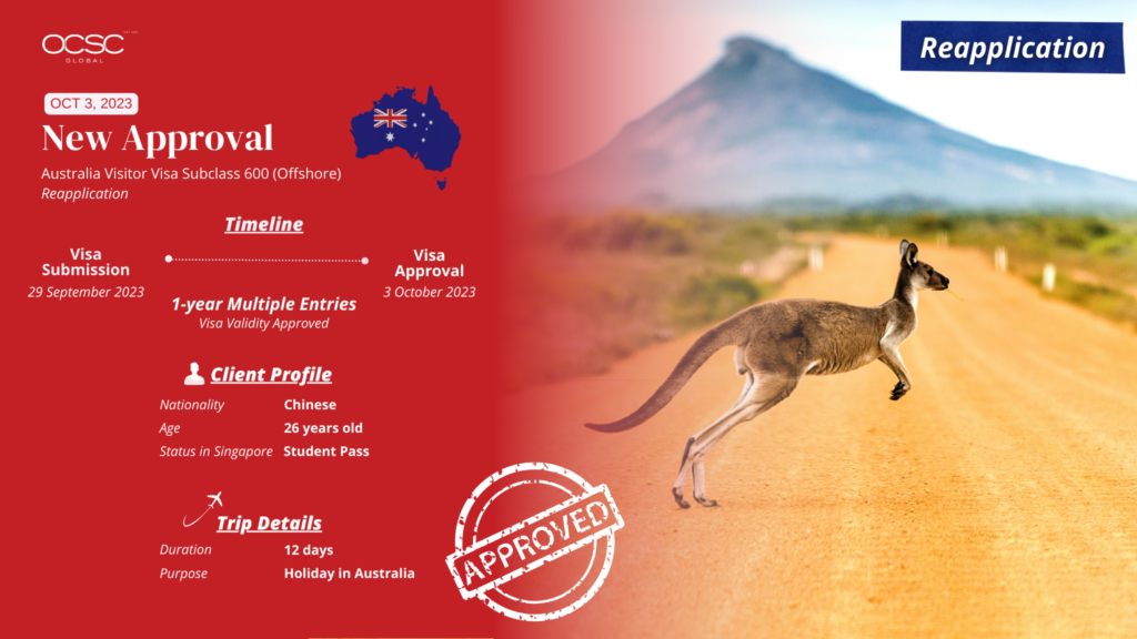 Australia Subclass 600 Visitor Visa | Ziwen | OCSC Global Success Story ...